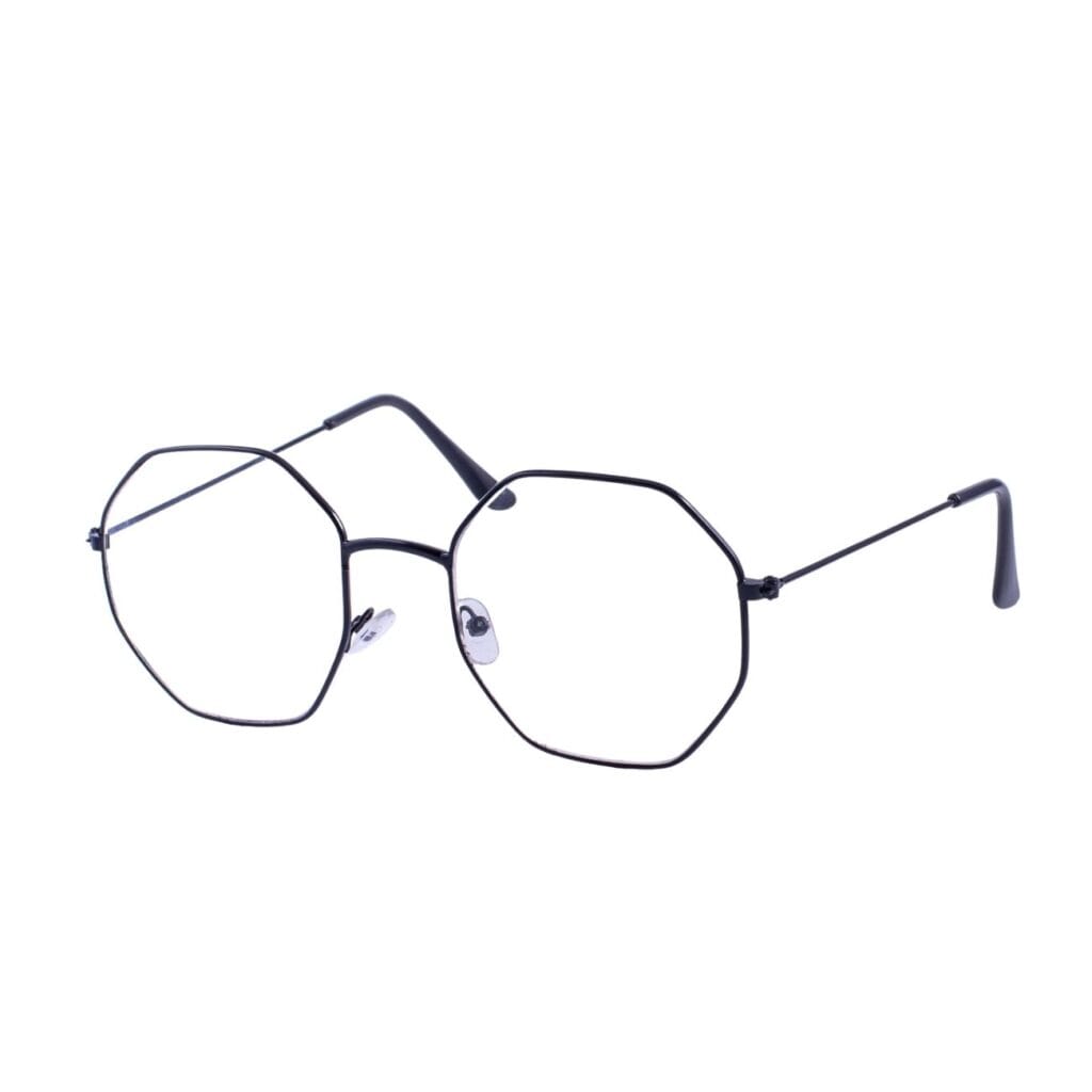 LENTES DE MODA TRANSAPARENTES HEXAGONALES CON MARCO NEGRO - Royal Mayorista