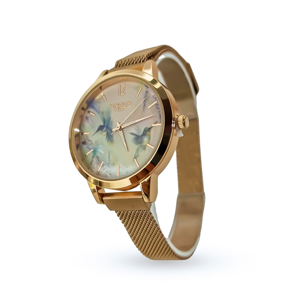 RELOJ KNOCK OUT CON MALLA CIERRE IMANTADO Y DISEÑO COLIBRÍ - Royal ...