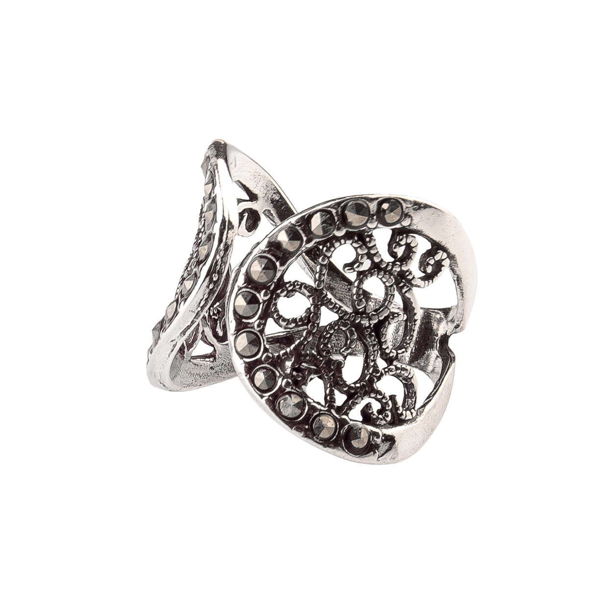 ANILLO DE PLATA 925 EMPAVONADO ABIERTO CON SEMI CIRCULOS,ENREDADERA ...