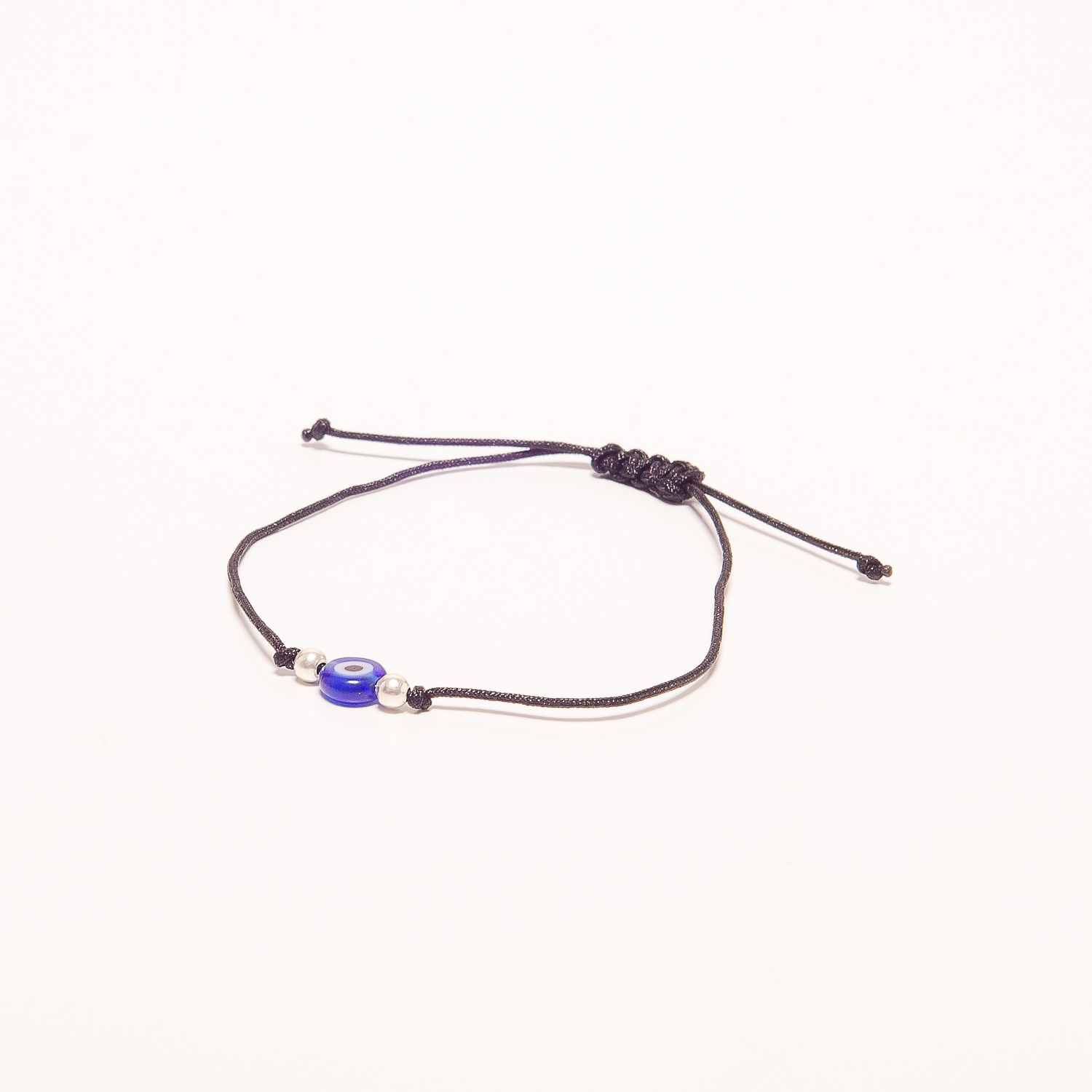 PULSERA MACRAME DE PLATA 925 NEGRA CON DOS BOLITAS Y OJO TURCO AZUL ...